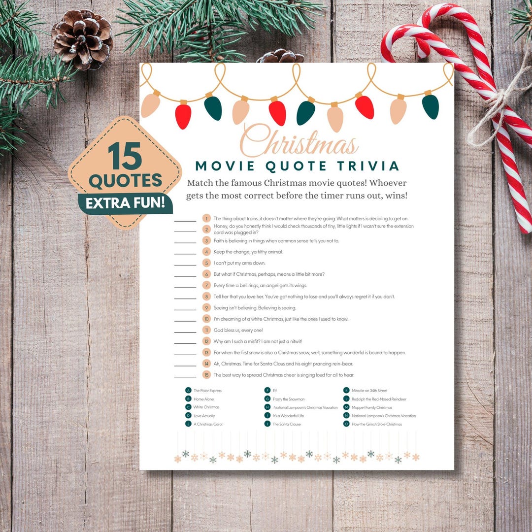 Christmas Movie Quote Trivia Game, Xmas Movies Quote Game, Christmas ...