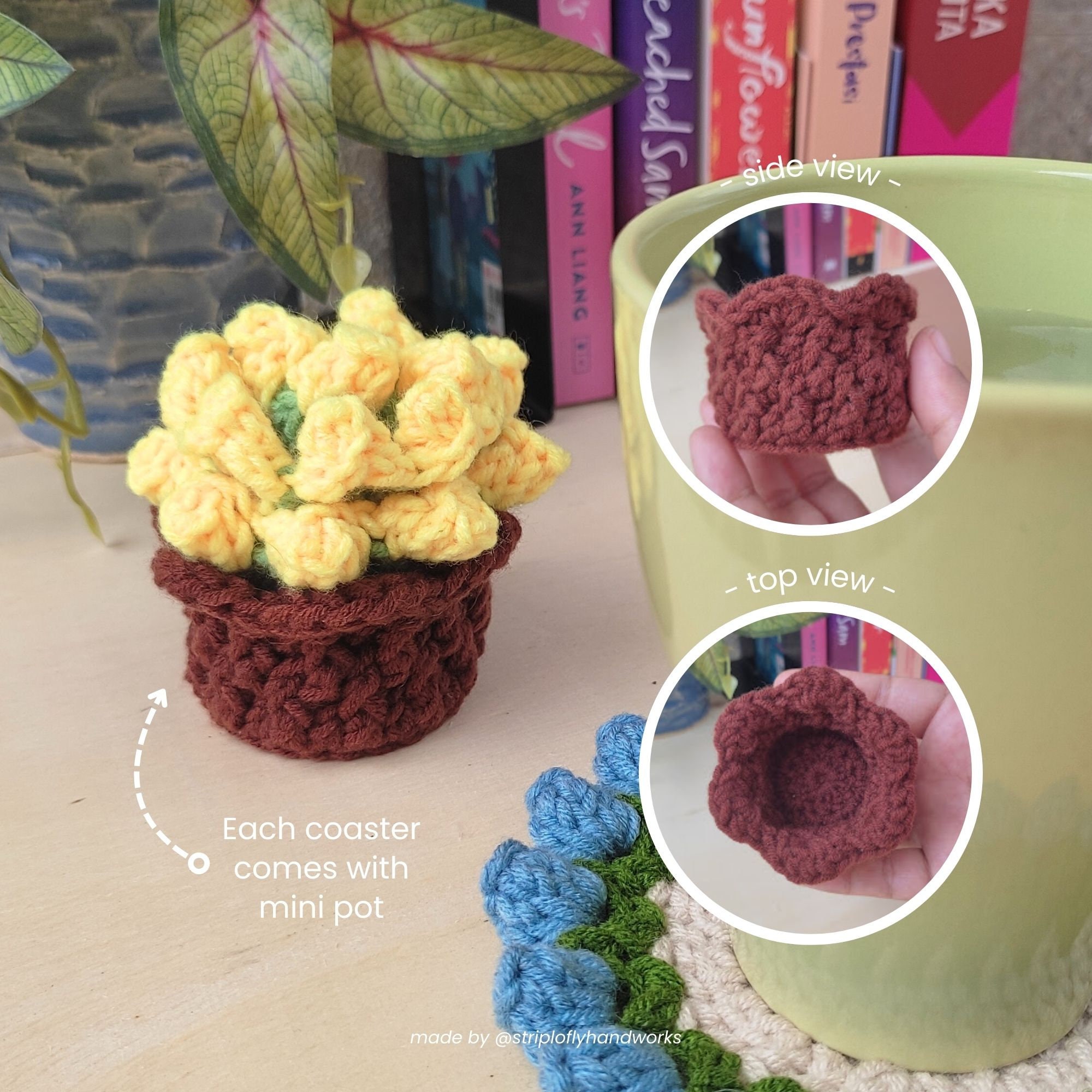 Pastel Tulip Flower Crochet Coaster With Mini Pot Custom Color Drink ...
