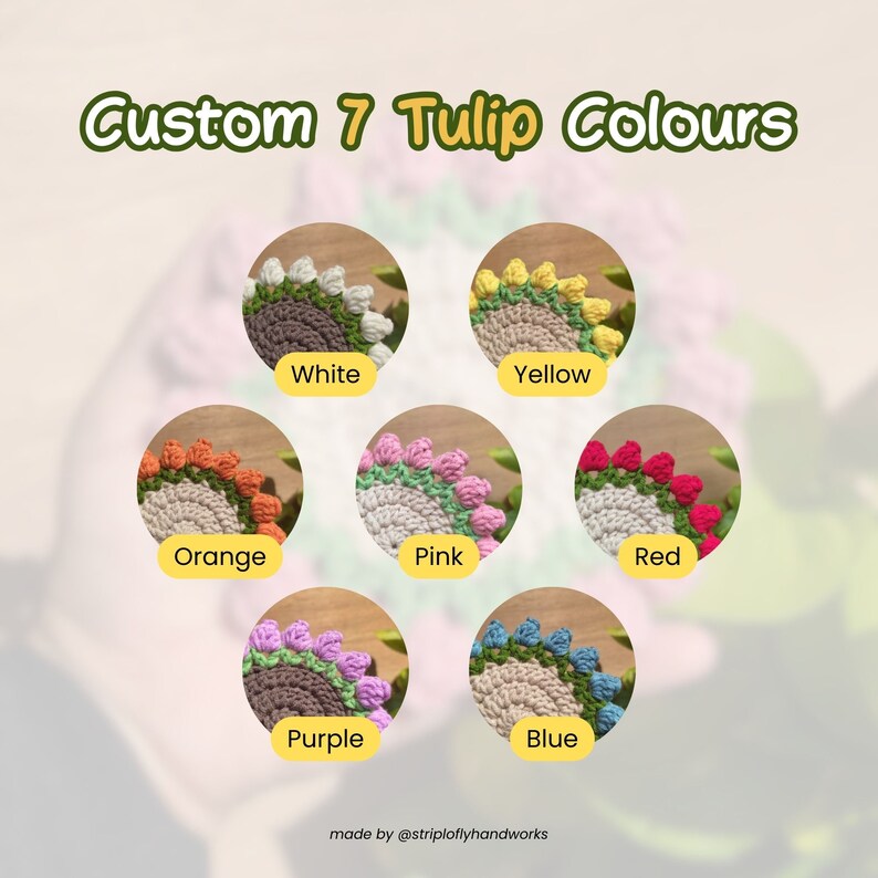 Pastel Tulip Flower Crochet Coaster With Mini Pot Custom Color Drink ...