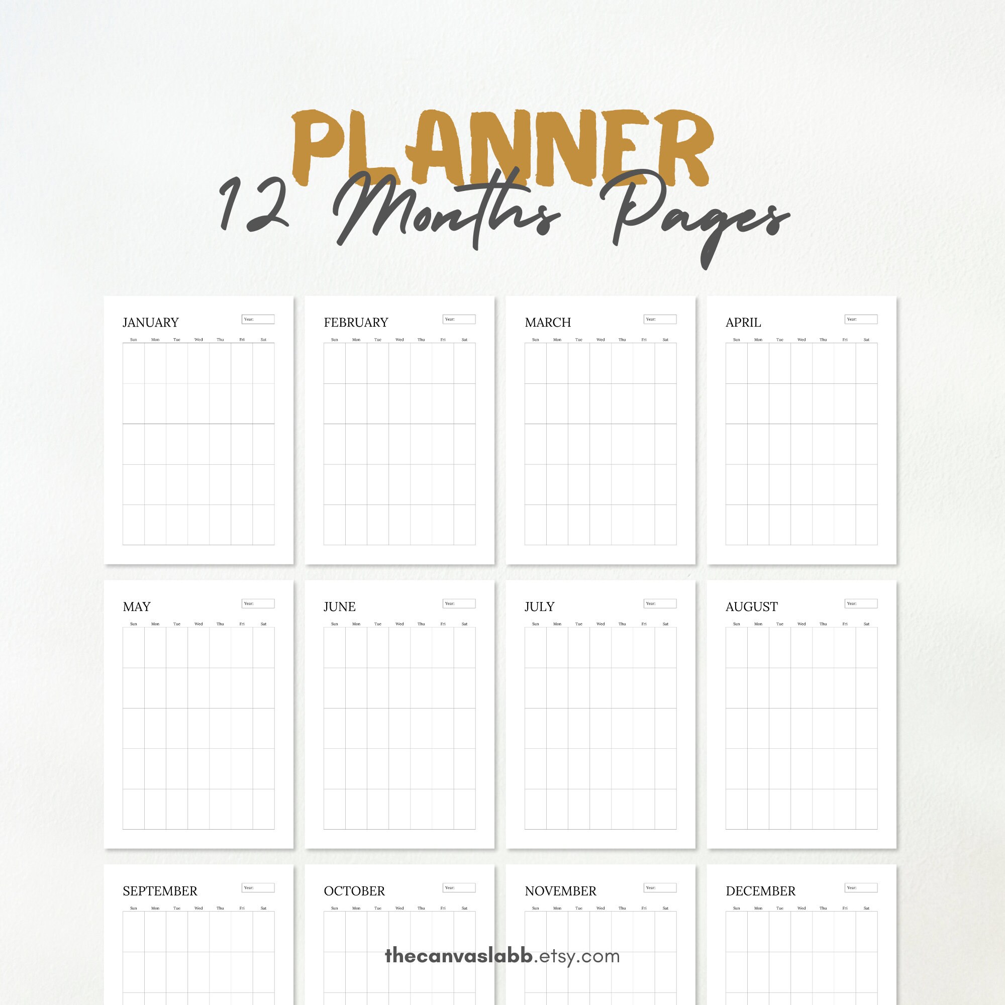 Undated Monthly Planner Printable 12 Months at a Glance - Etsy