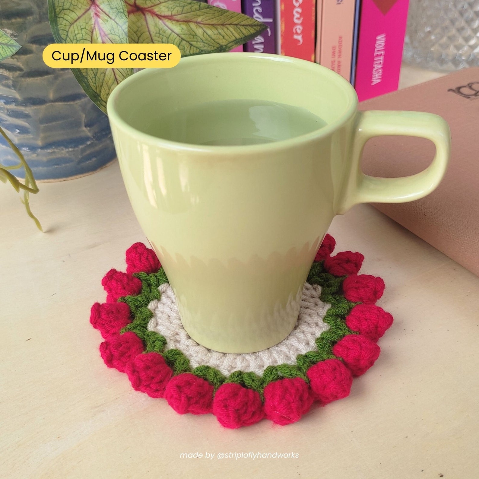 Pastel Tulip Flower Crochet Coaster With Mini Pot Custom Color Drink ...