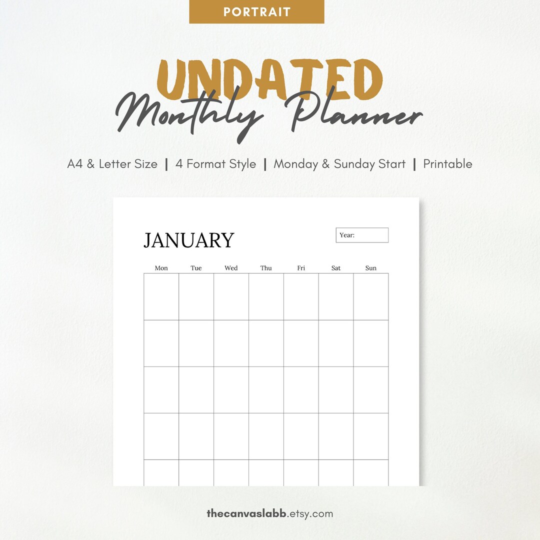 Undated Monthly Planner Printable 12 Months at a Glance - Etsy