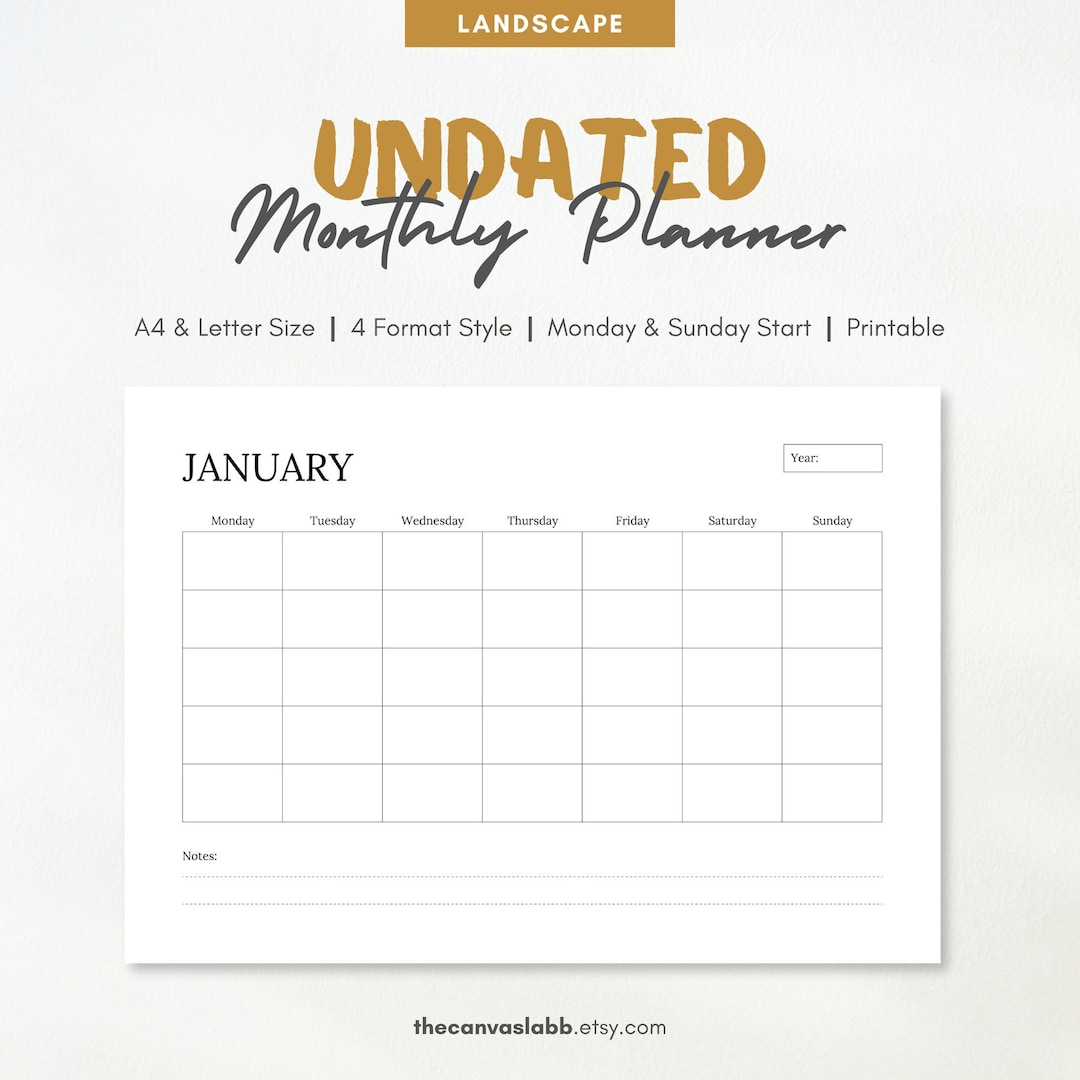 Undated Monthly Planner Printable 12 Months at a Glance - Etsy
