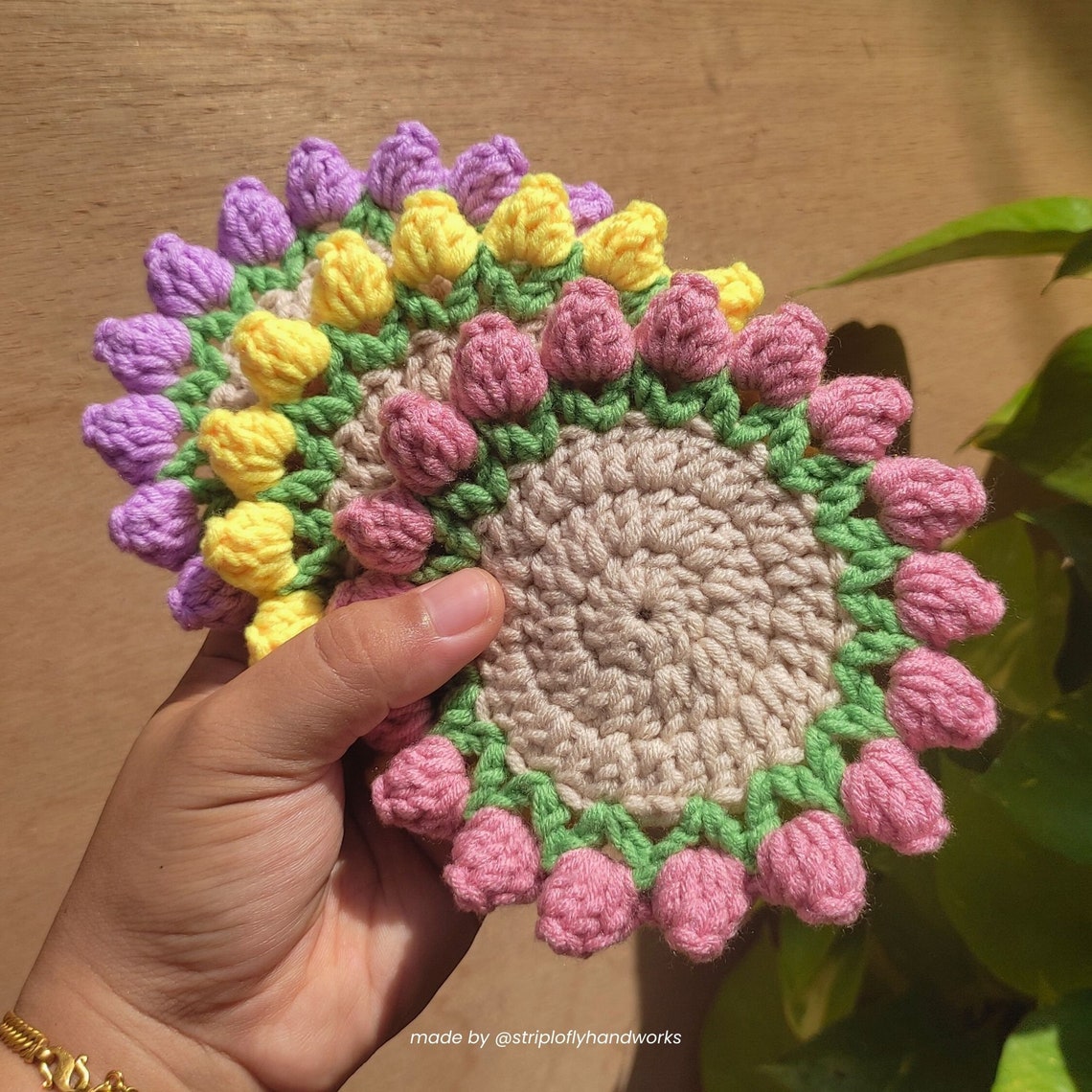 Pastel Tulip Flower Crochet Coaster With Mini Pot Custom Color Drink ...