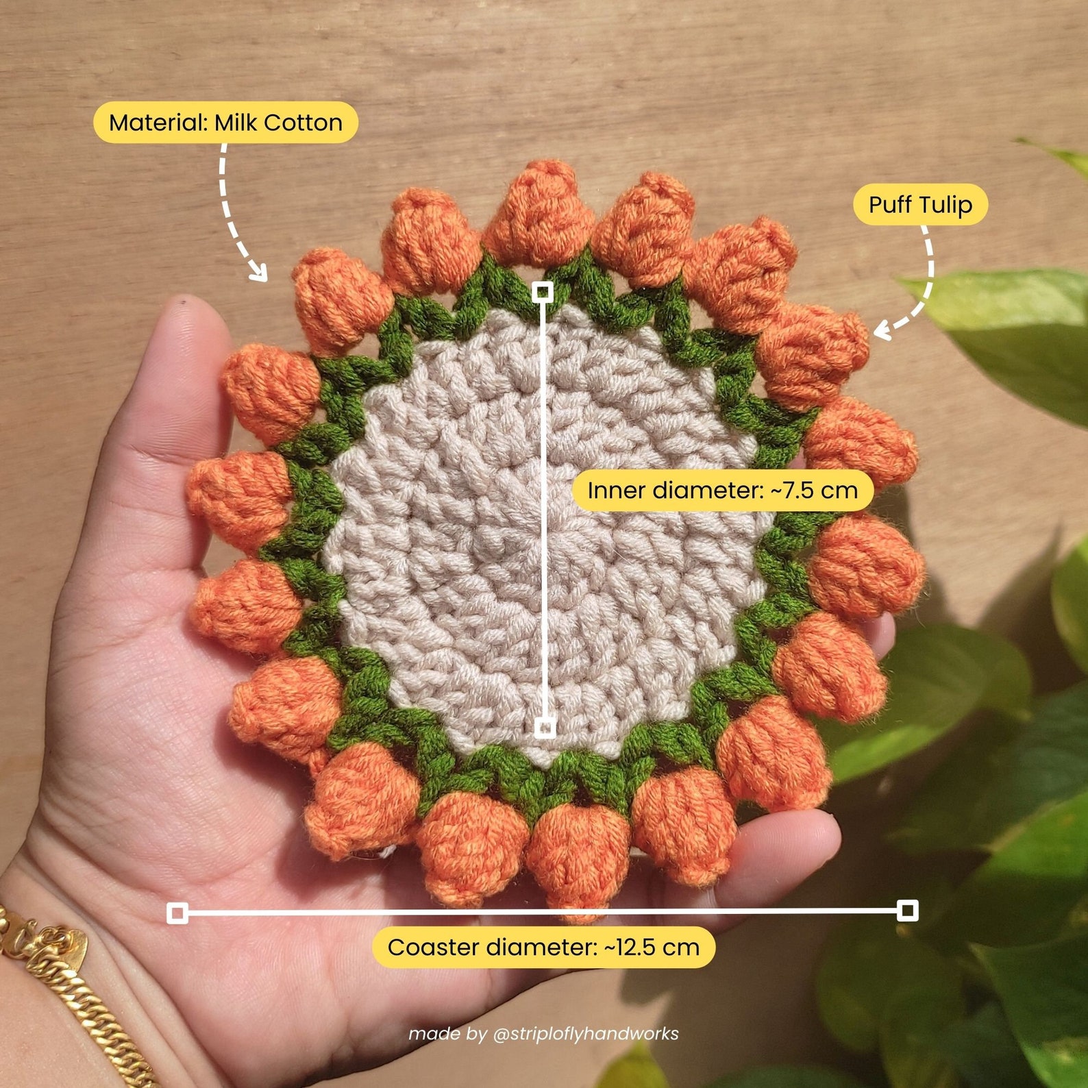 Pastel Tulip Flower Crochet Coaster With Mini Pot Custom Color Drink ...