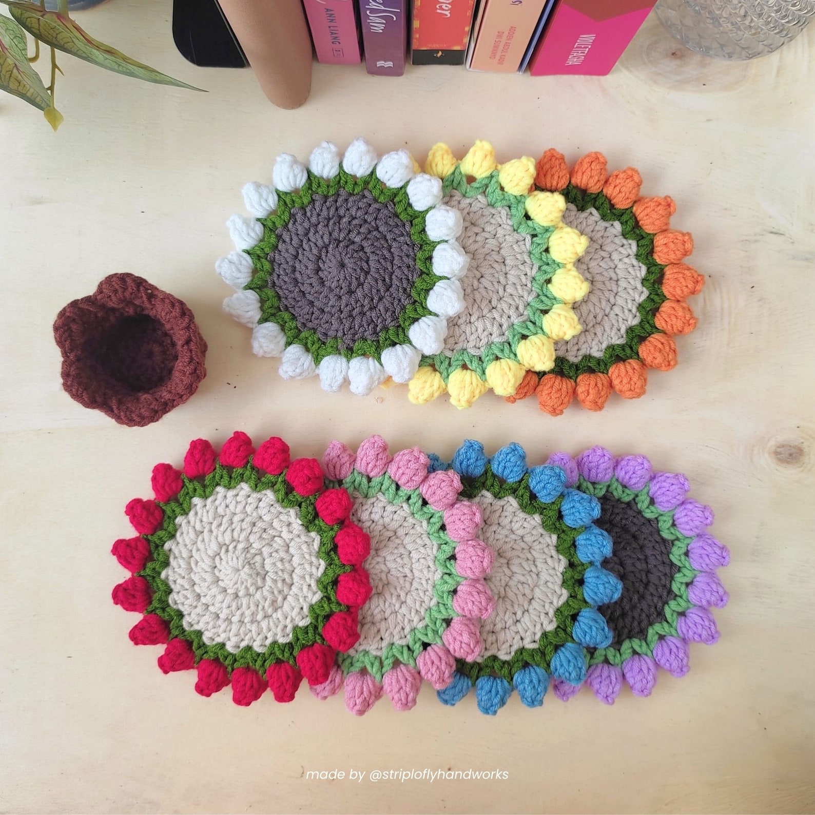 Pastel Tulip Flower Crochet Coaster With Mini Pot Custom Color Drink ...