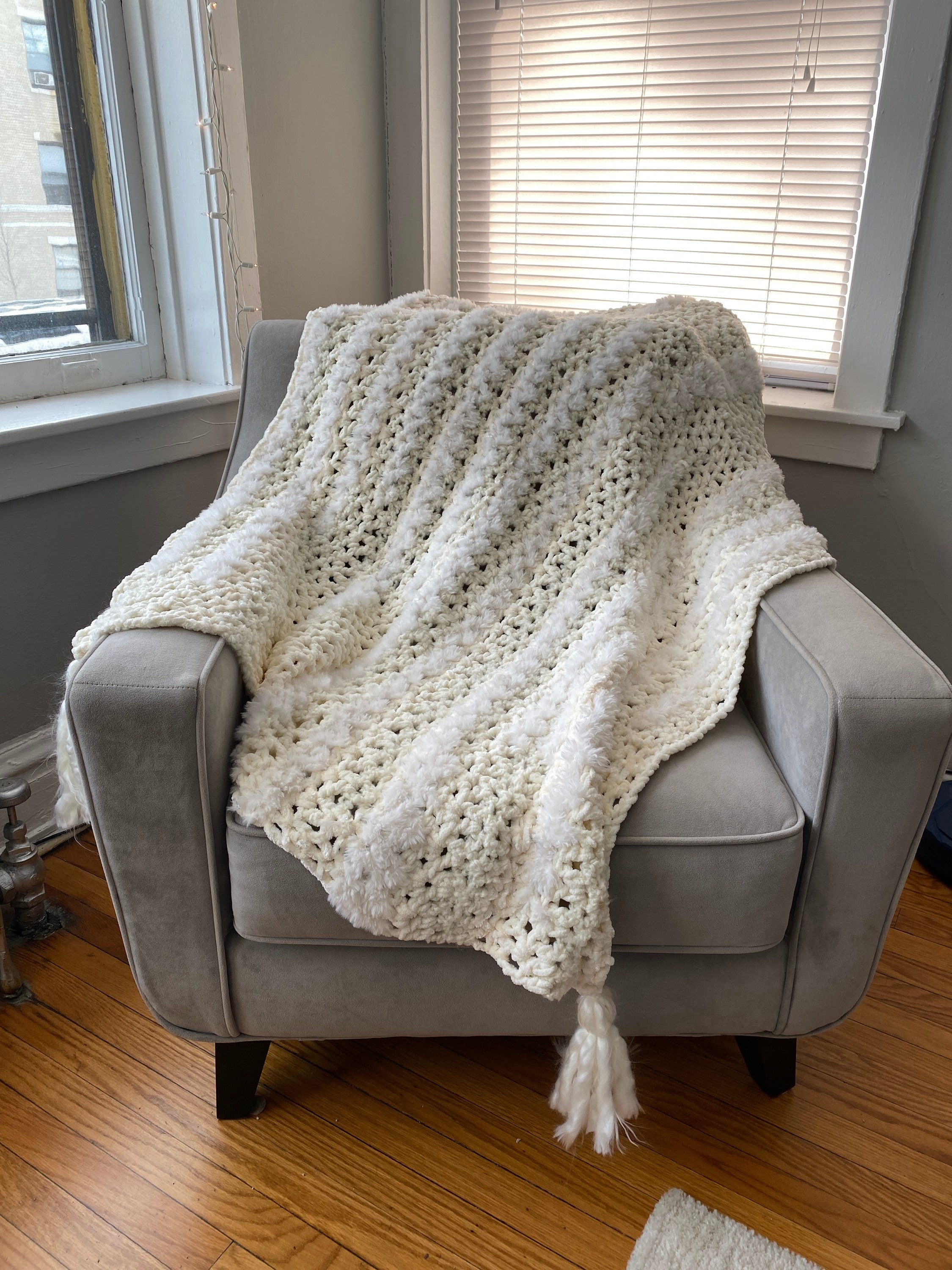 Cream Colored Chunky Crochet Throw - Etsy