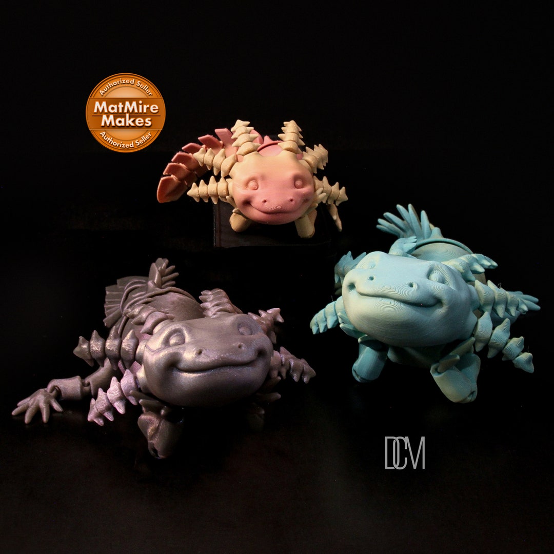 3D Printed Axolotl, Unique Gift Cute Flexi Axolotl Fidget Toy Printed ...