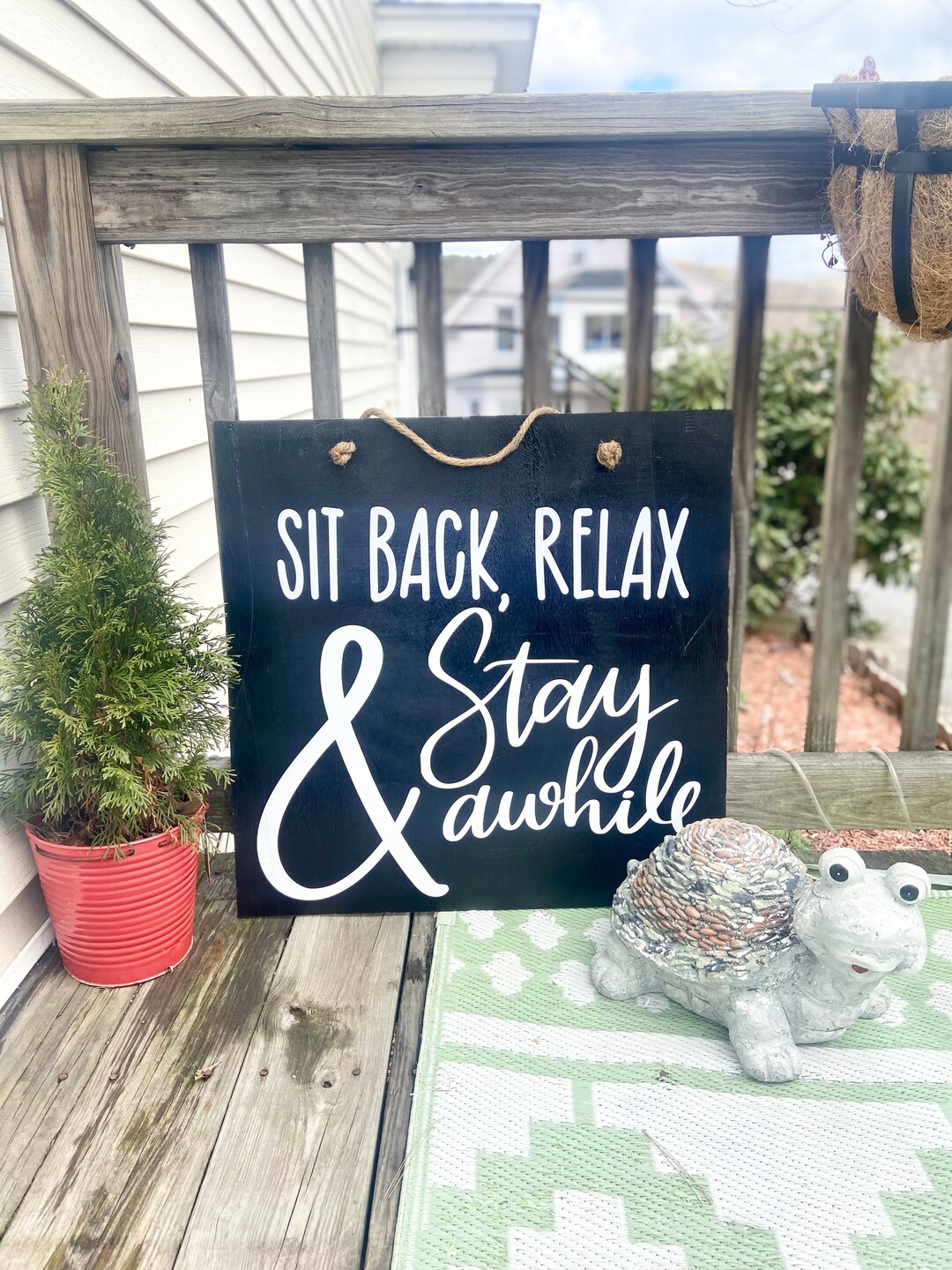 Rustic Porch Sign: Sit Back Relax Stay Awhile, Outdoor Welcome Decor - Etsy