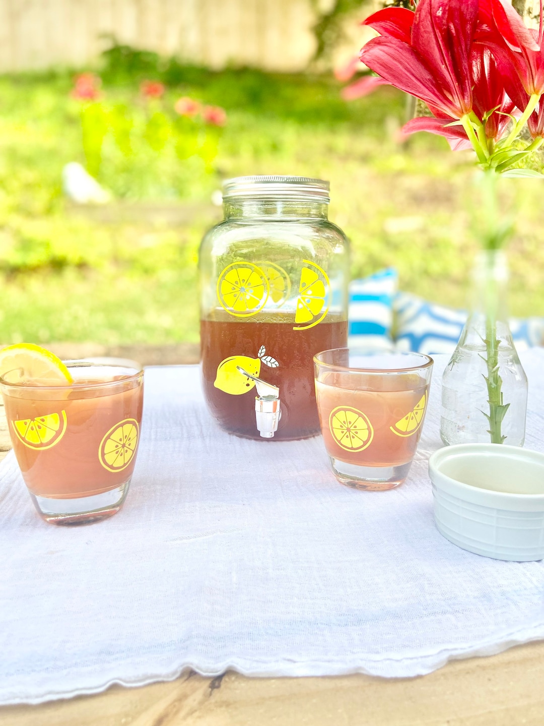 Lemon Inspired Glass Beverage Dispenser and Drink-ware Set, Summer ...