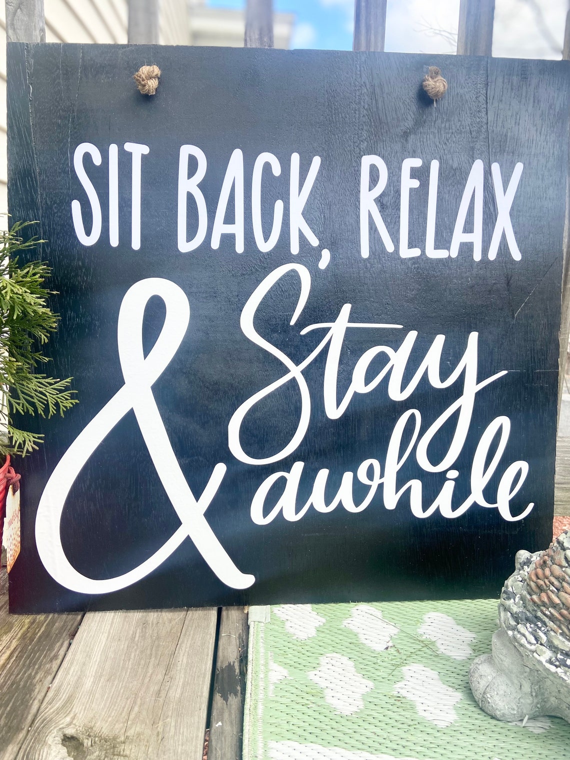 Rustic Porch Sign: Sit Back Relax Stay Awhile, Outdoor Welcome Decor - Etsy