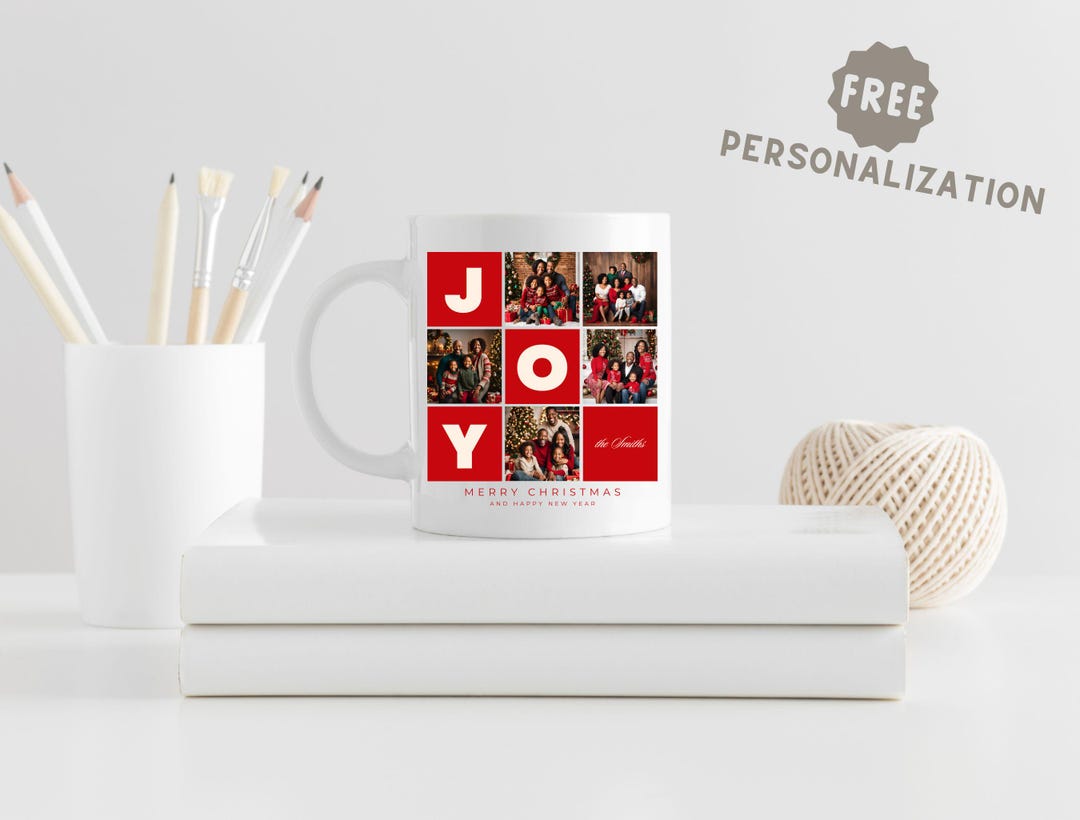 Custom Photo Christmas Mug, JOY Collage, Family Gift - Etsy