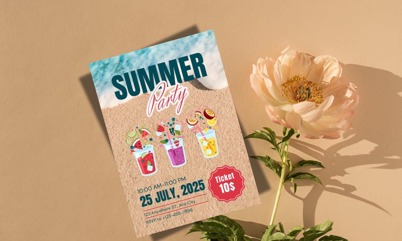 Editable Summer Party Invitation, Editable Backyard Party Flyer, Invite ...