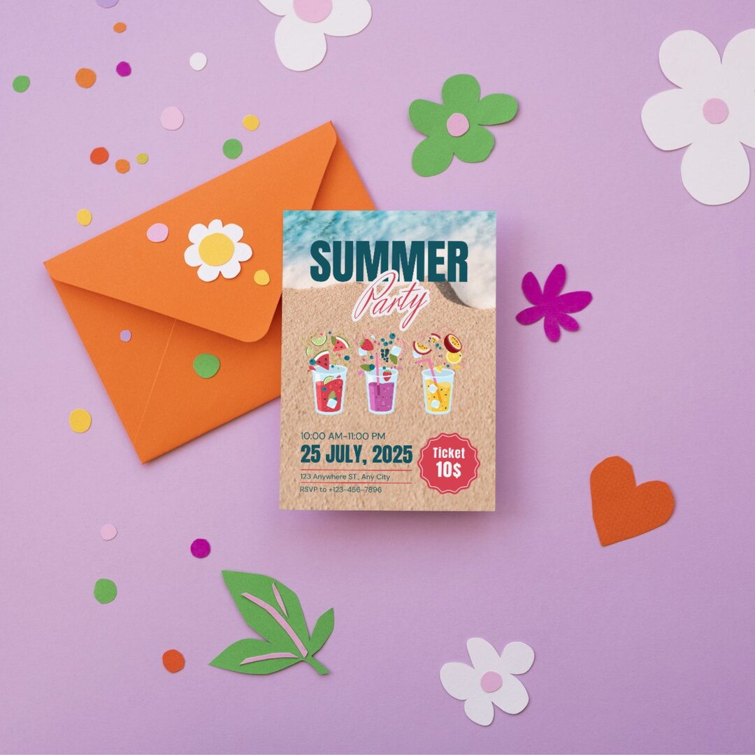 Editable Summer Party Invitation, Editable Backyard Party Flyer, Invite ...