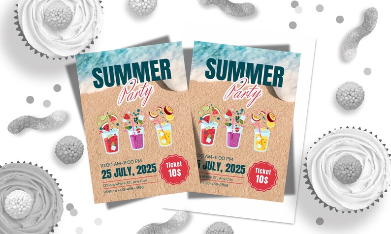Editable Summer Party Invitation, Editable Backyard Party Flyer, Invite ...