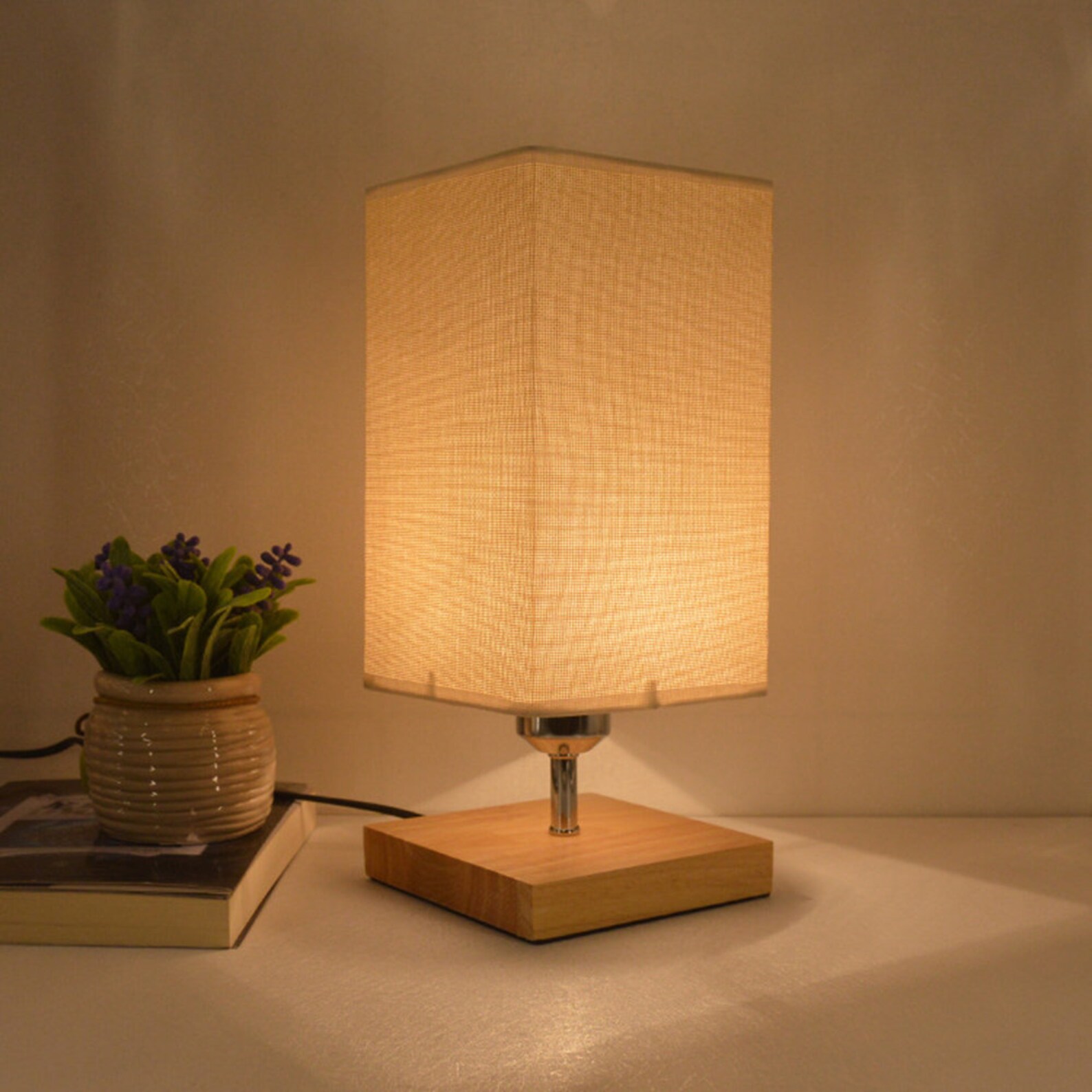 Square Solid Wood Table Lamp - Etsy