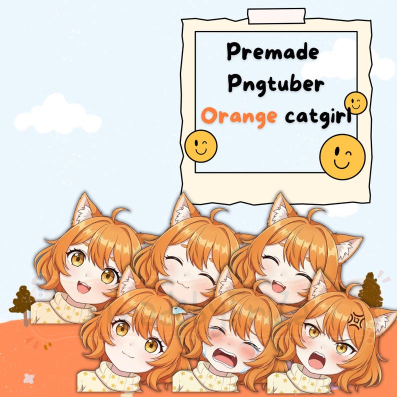Premade Pngtuber Model - Cute Orange Catgirl Vtuber Avatar - 6 ...