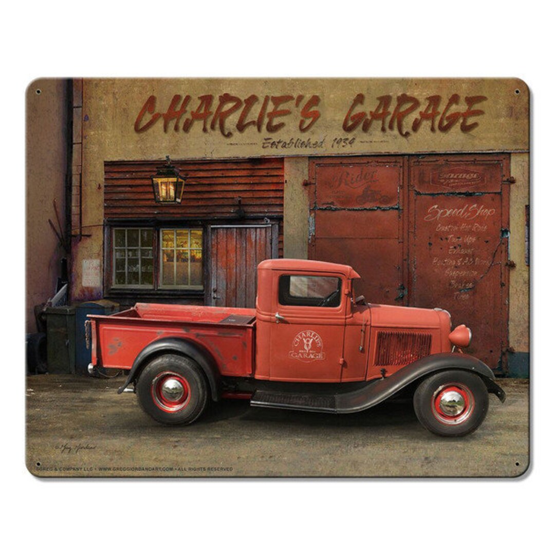 Metal Sign Charlie's Garage - Etsy