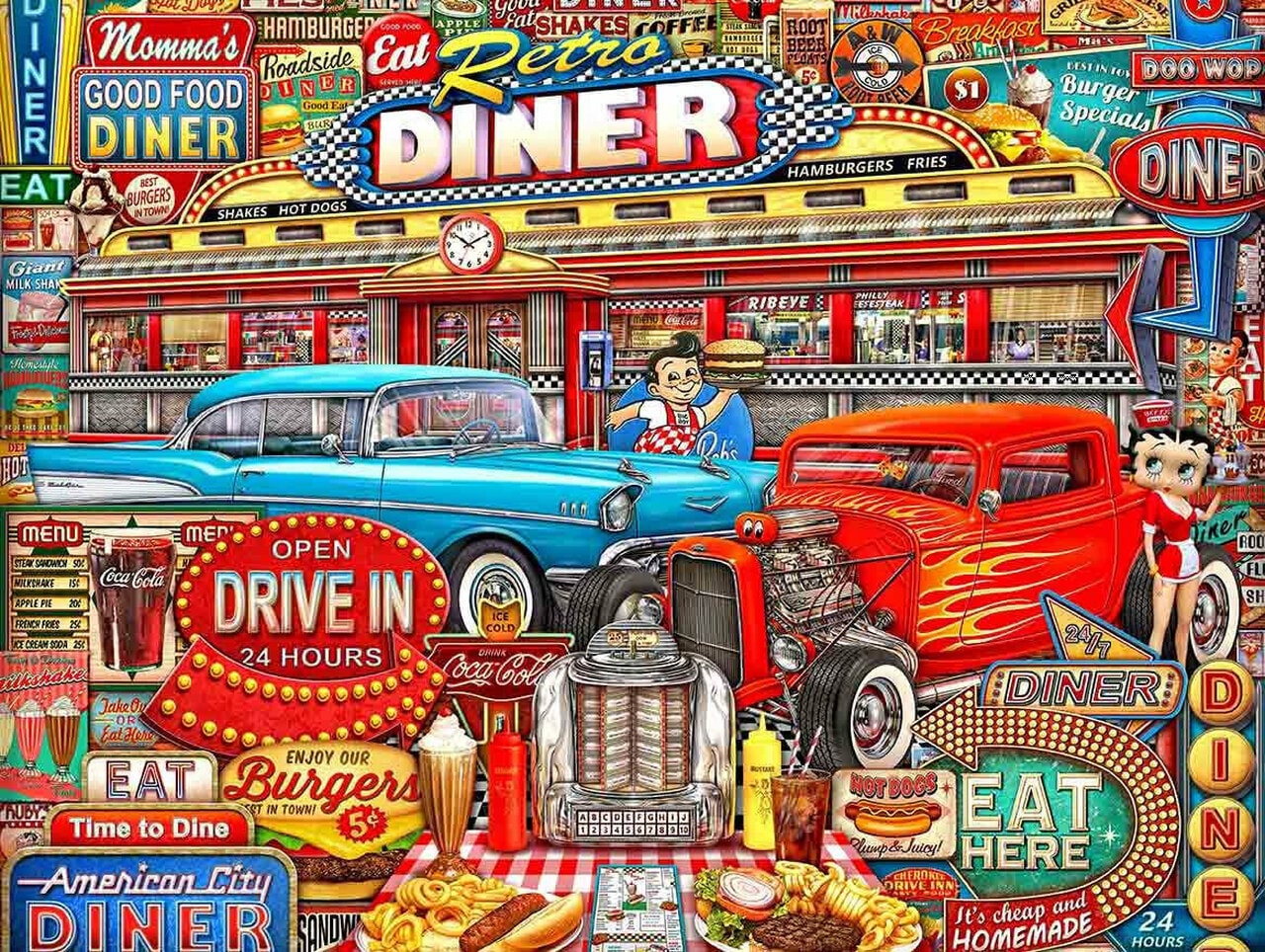 Diner Collage of Retro Americana Classics, Man Cave Art Metal Sign - Etsy