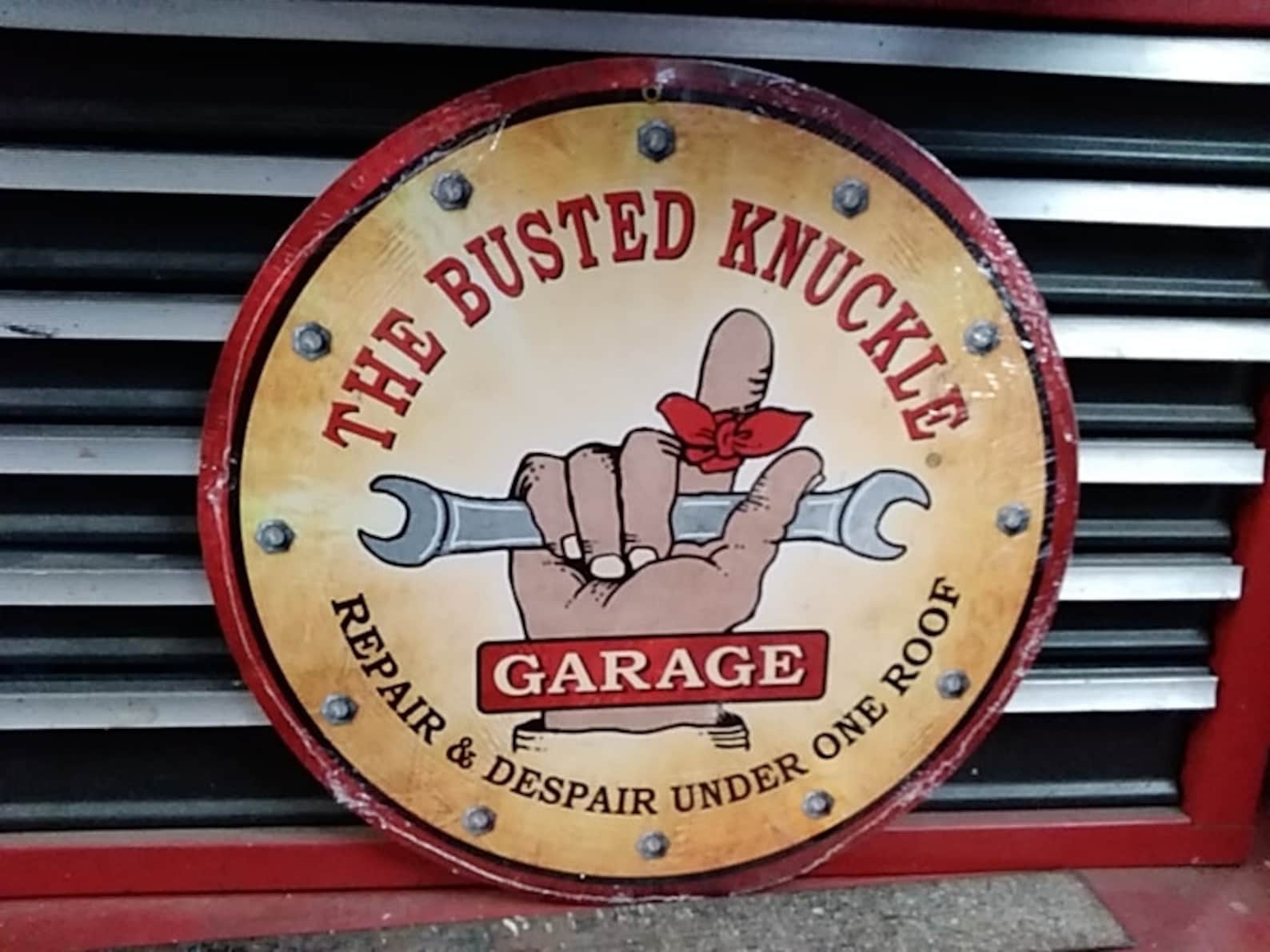 Metal Sign Busted Knuckle Garage 14 Round - Etsy