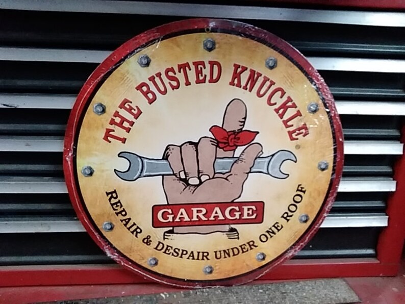 Metal Sign Busted Knuckle Garage 14 Round - Etsy