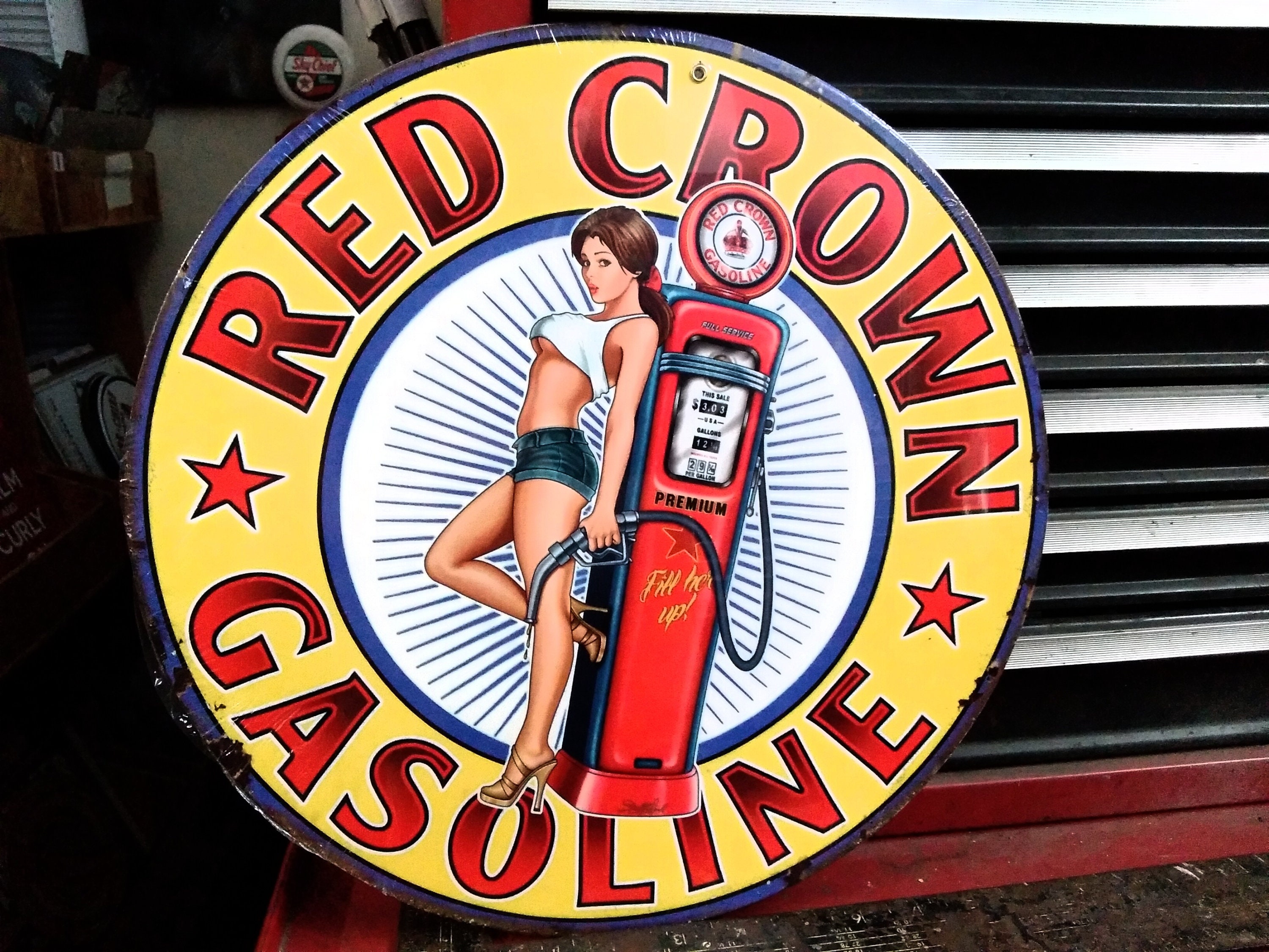 Red Crown Gasoline 14" Round Metal Sign - Etsy