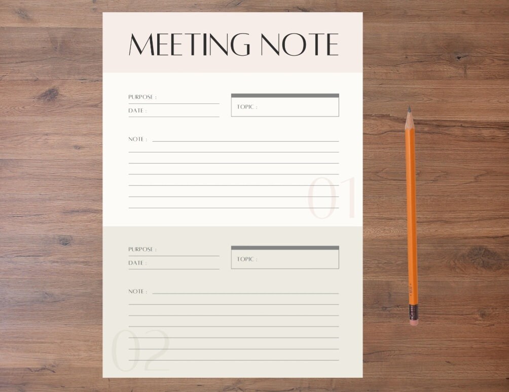 Printable Two Subject Minimalist Meeting Note - Etsy