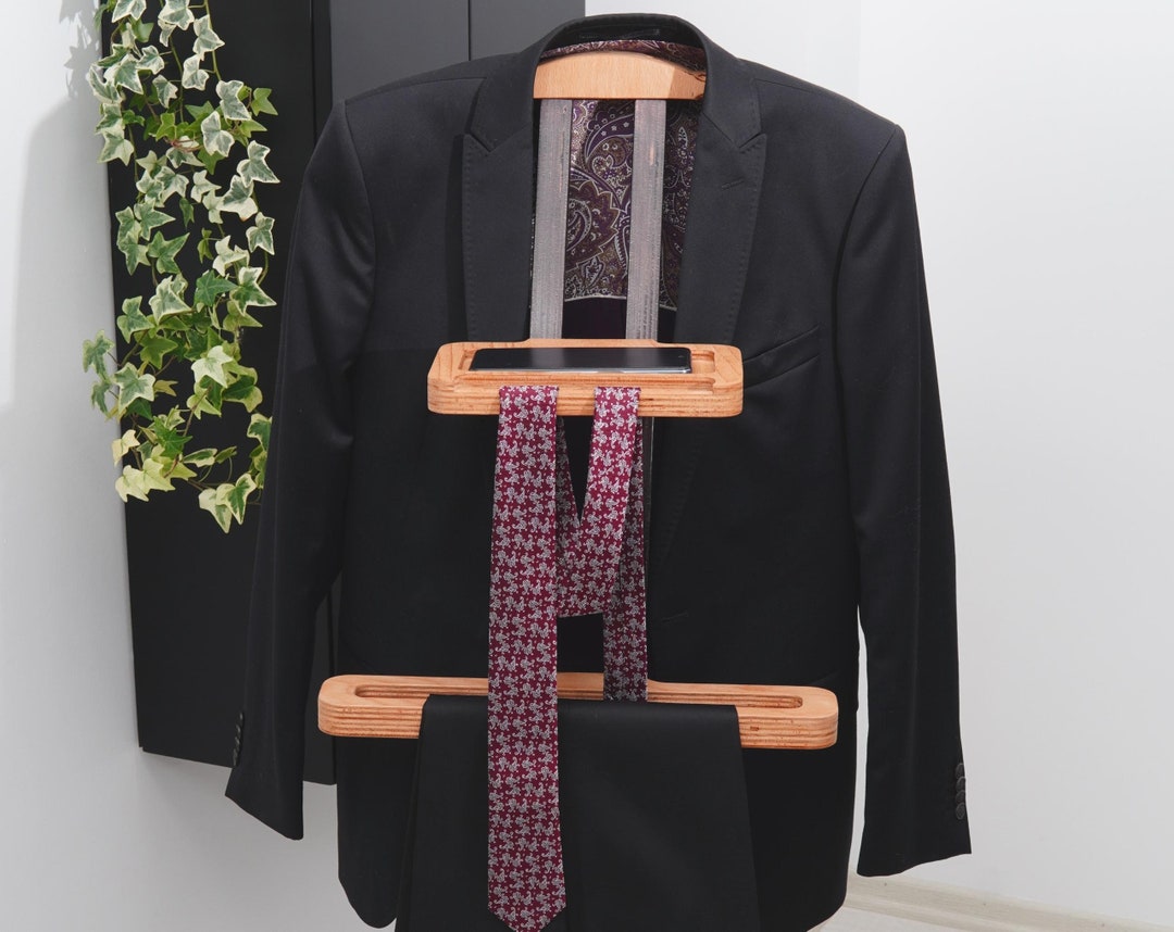 Beech Gentleman Valet Stand – Bedroom Clothing Rack – Suit Engraved ...