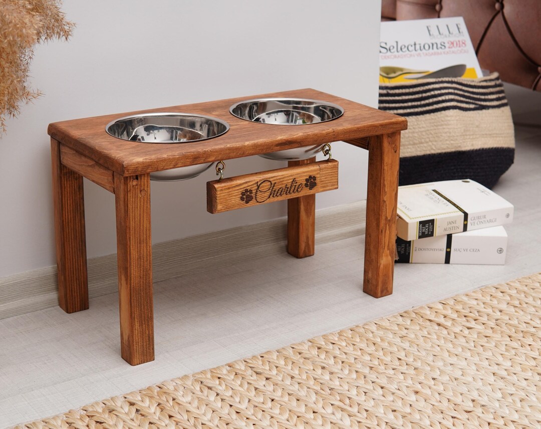 Double Bowl Stand for Large Dog, Elevated Dog Bowl, Wooden Pet ...