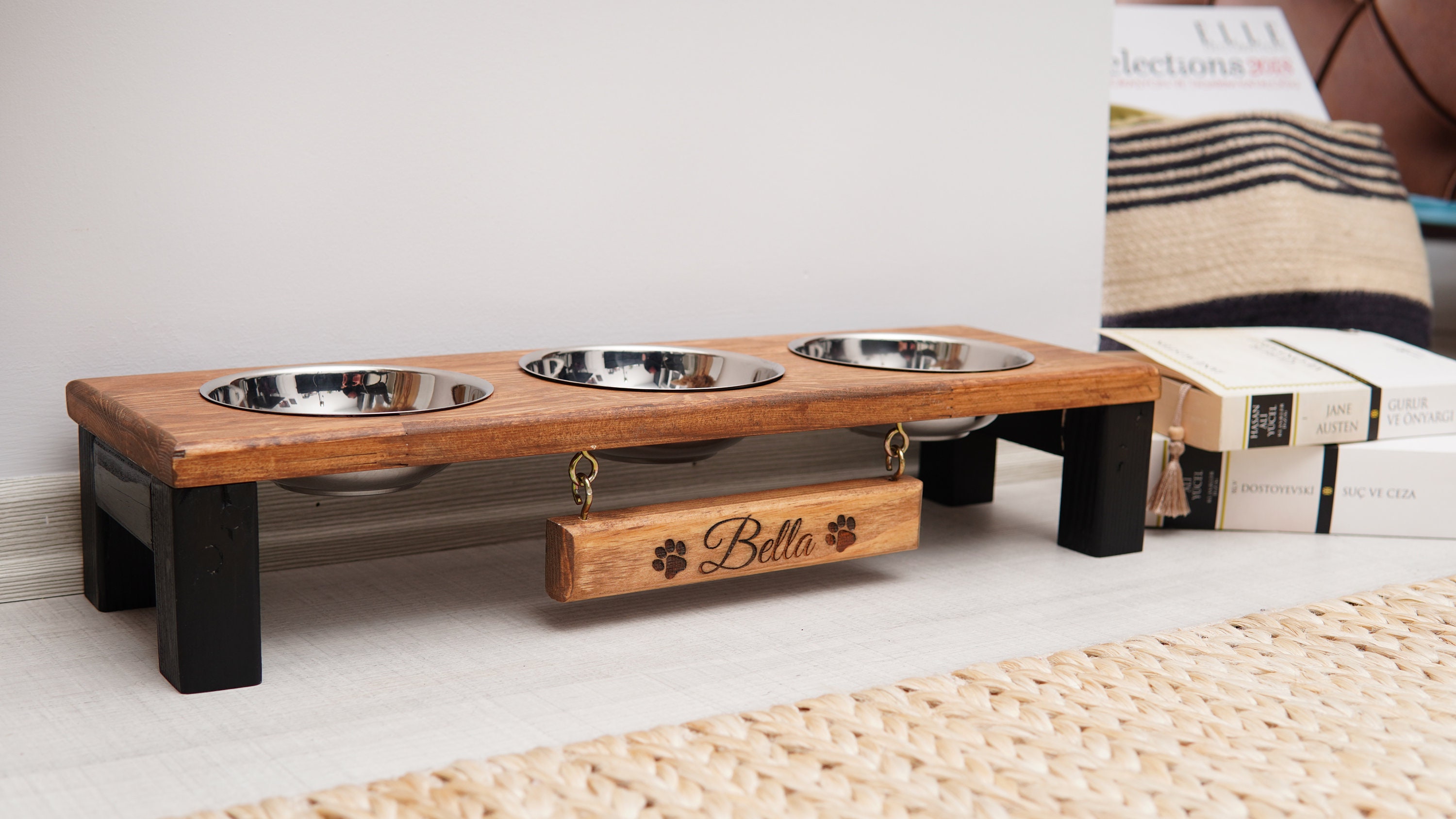 Personalized Bowl, 3 Bowl Dog Feeding Station, Cat Bowl Stand, Raised ...
