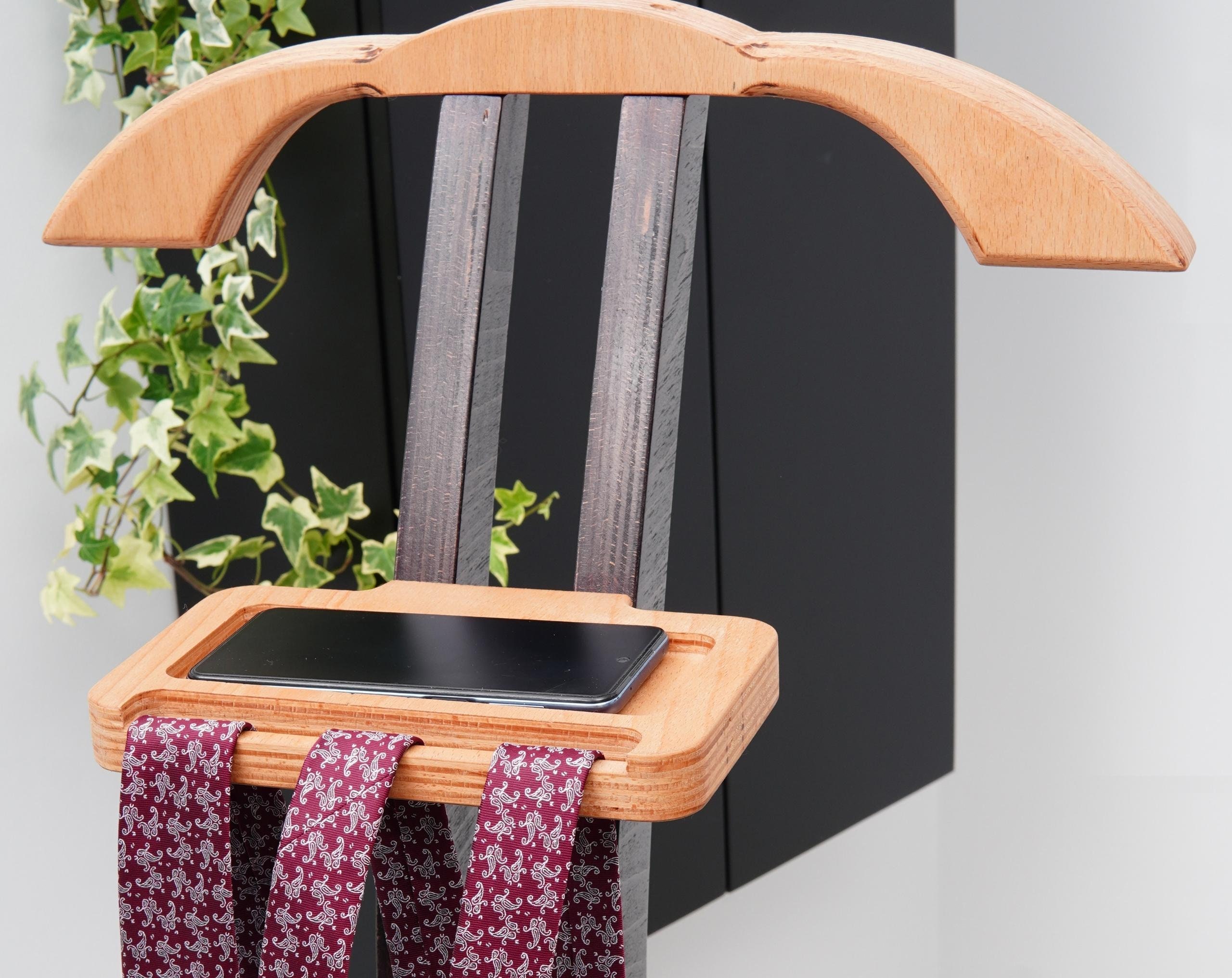 Beech Gentleman Valet Stand Bedroom Clothing Rack Suit Engraved Hanger ...