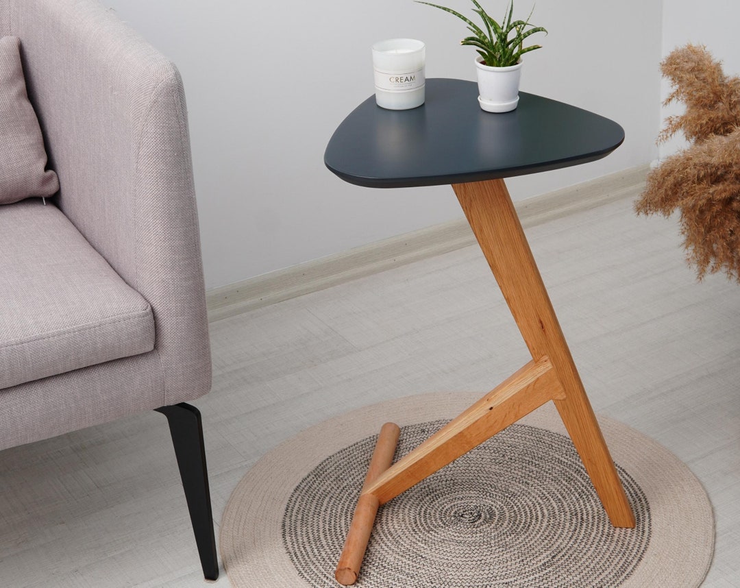 Triangle Wooden Y Legs End Table Oval Edges Coffee Table Oak Side Table for Living Room Round ...