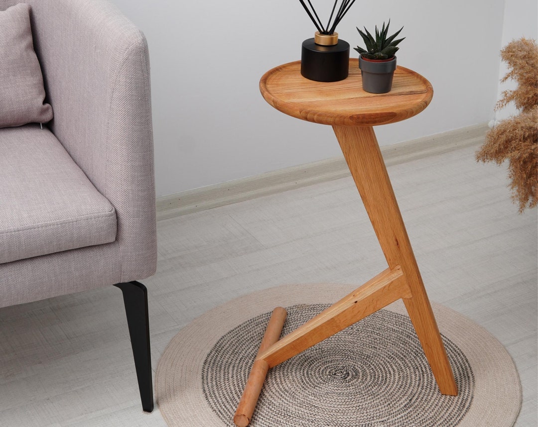 Wooden Oak Round Side and Corner Table Modern Living Room Coffee Table ...