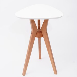 White Oak Triangle Wooden End Table – Tripod Three Legged Corner Table ...
