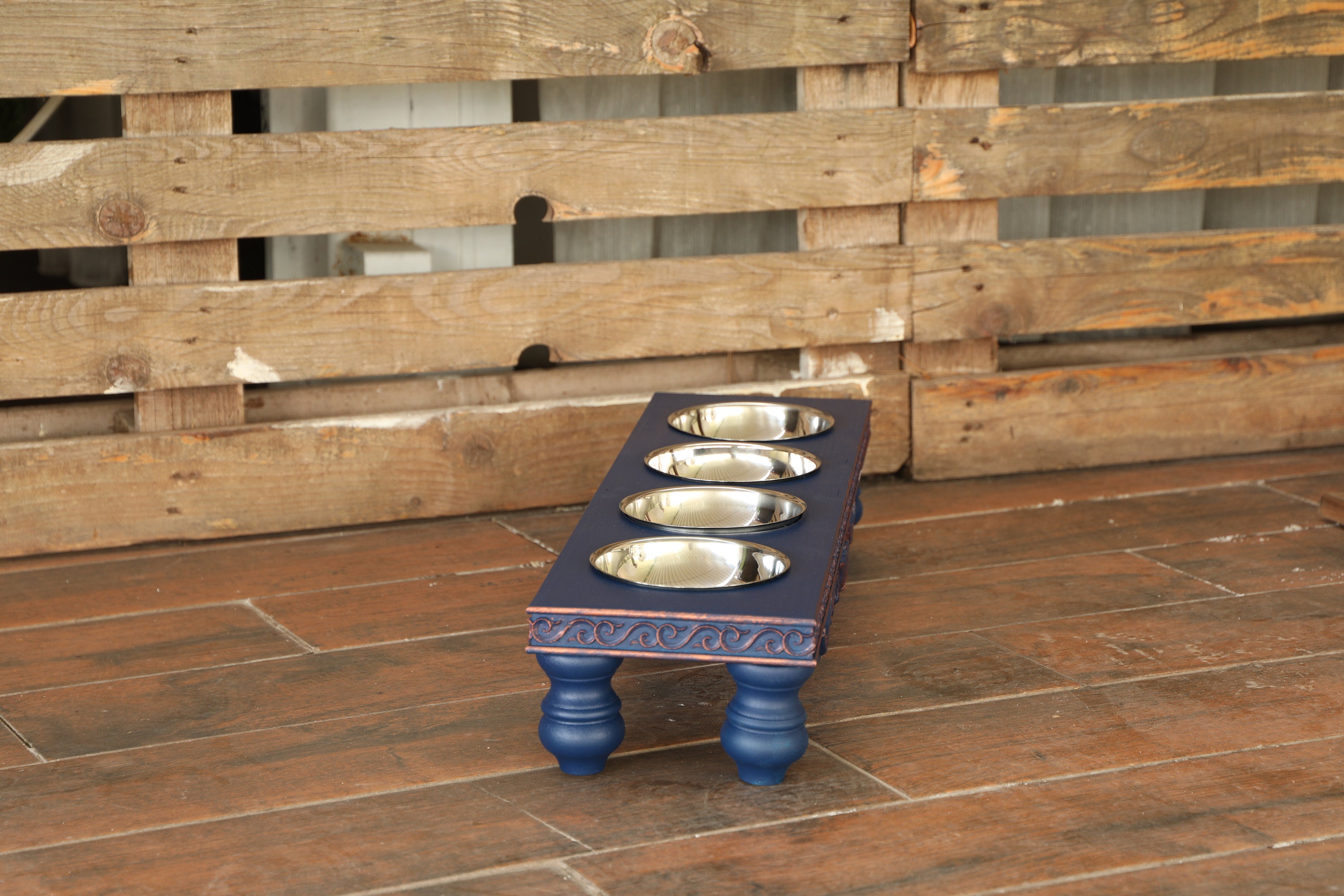 4 Bowl Cat Elevated Station,cat Wooden Food&water Bowl Stand,modern Cat ...