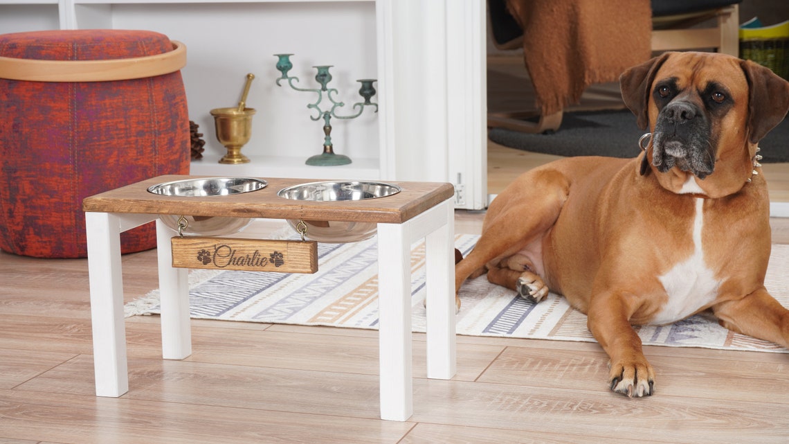 Custom Large Dog Bowl Stand, Personalized Raised Pet Feeding Station ...