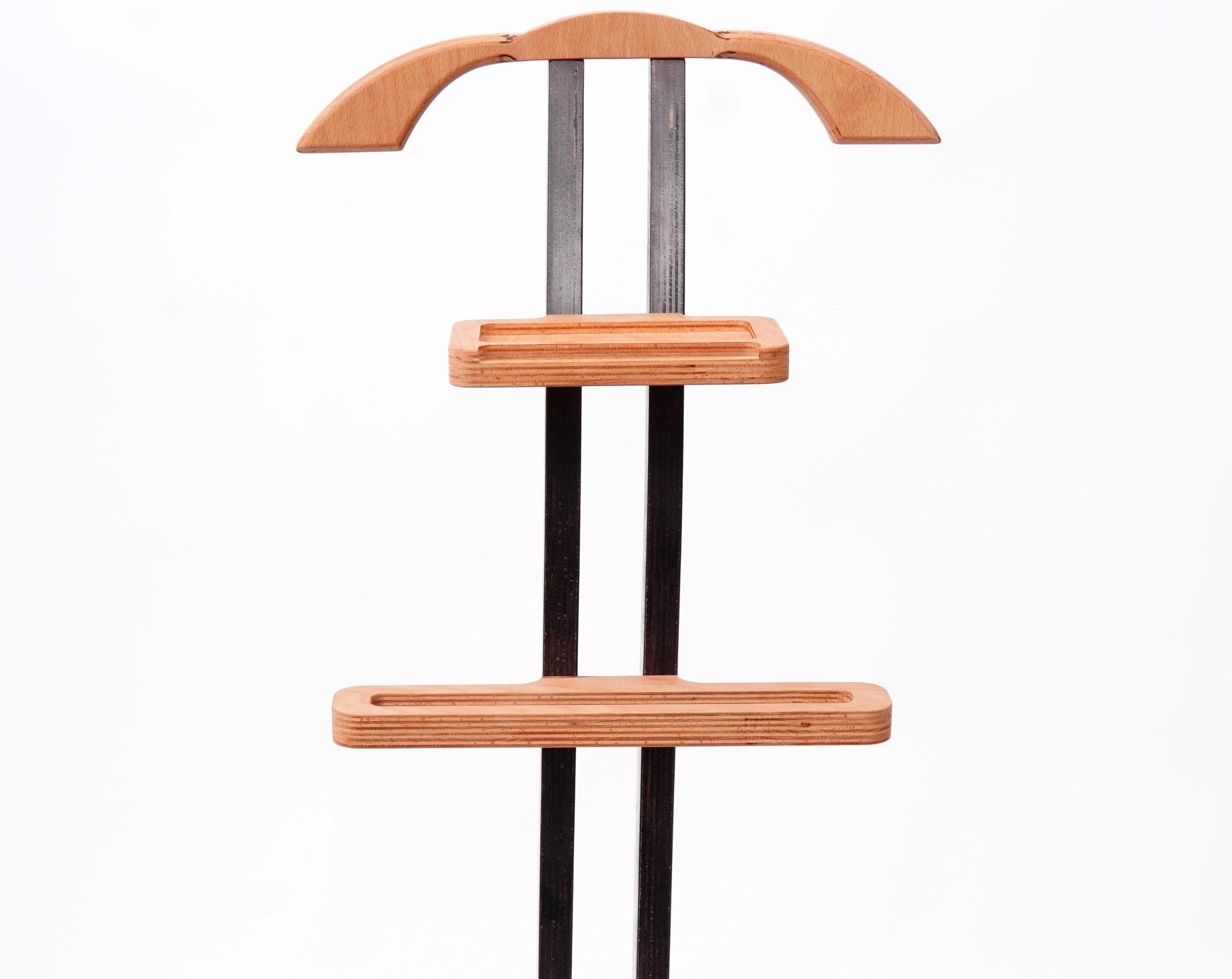 Beech Gentleman Valet Stand – Bedroom Clothing Rack – Suit Engraved ...