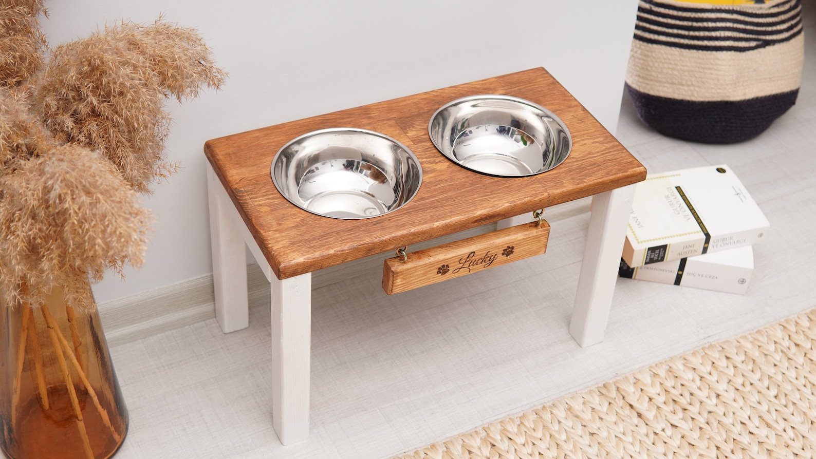 Custom Large Dog Bowl Stand, Personalized Raised Pet Feeding Station ...