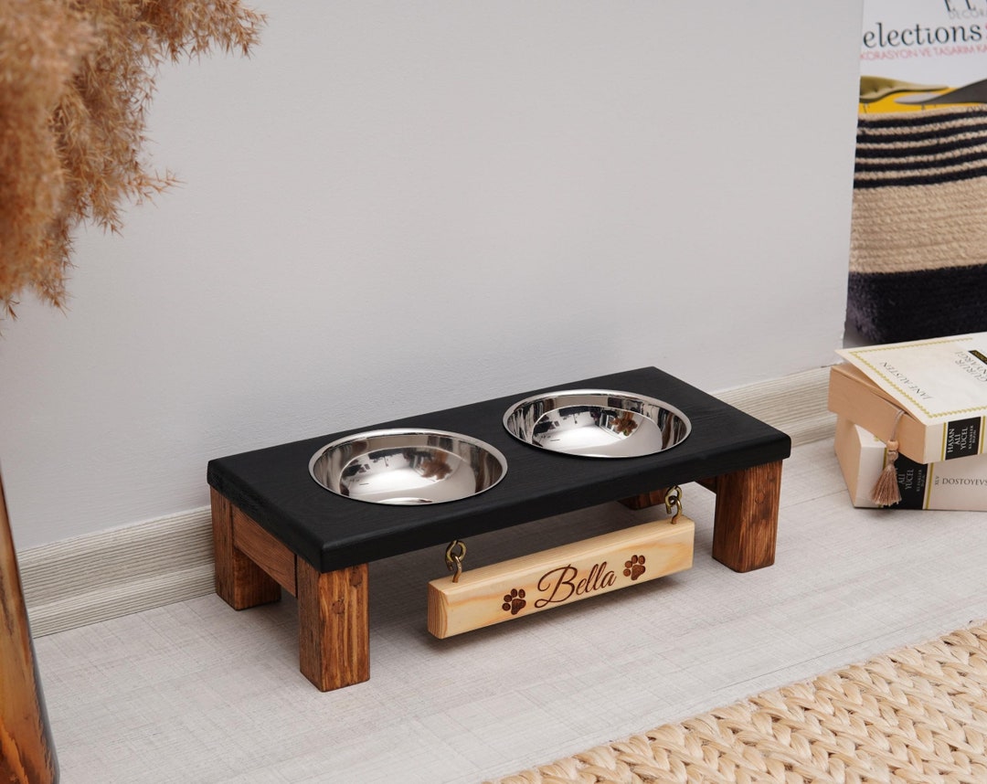 Custom Small Dog Bowl, Personalized Cat Feeding Station, 2 Bowl Cat ...