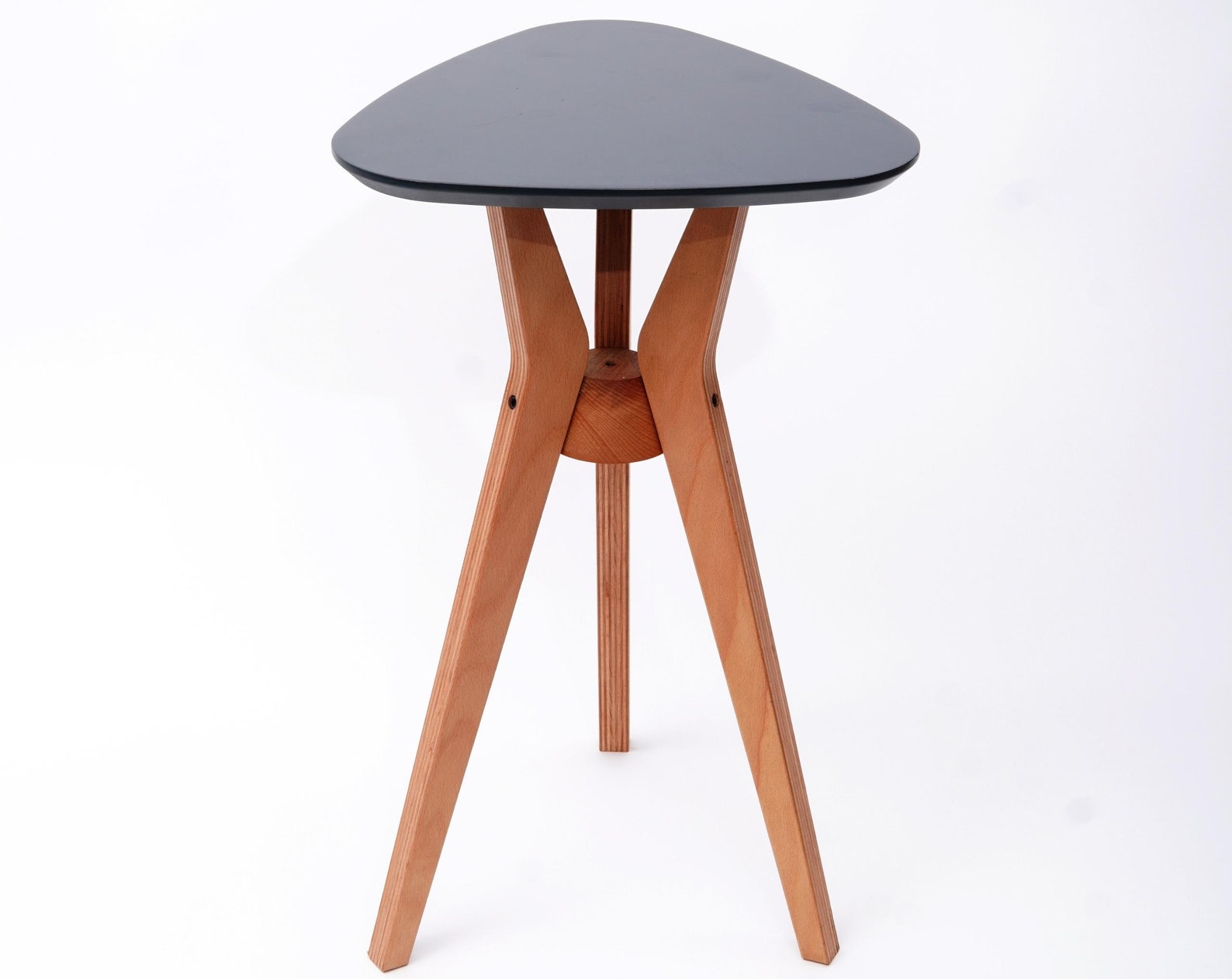 Triangle Oak Wood End Table – Cross Legs Wooden Coffee Table – Tripod ...