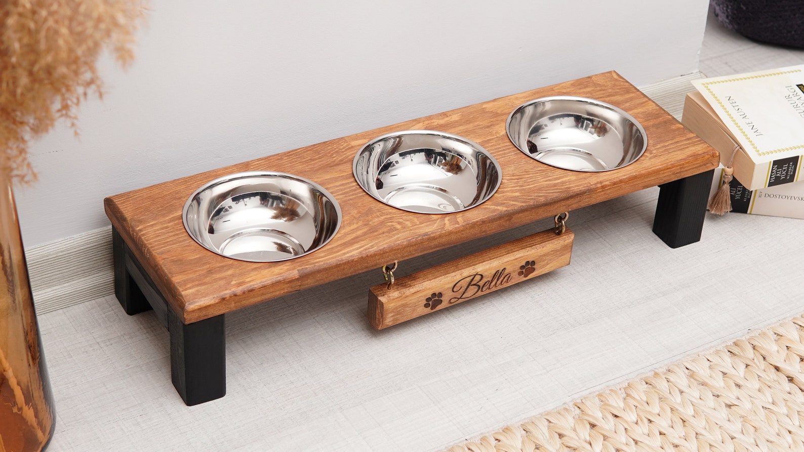 Personalized Bowl, 3 Bowl Dog Feeding Station, Cat Bowl Stand, Raised ...
