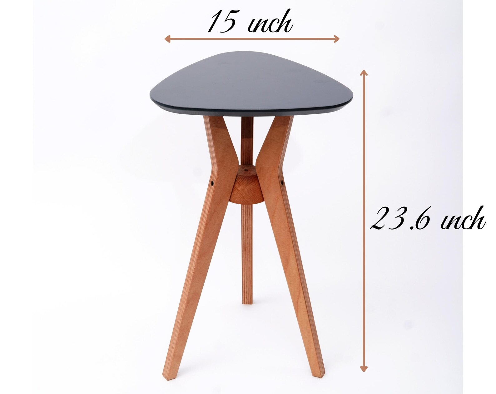 Triangle Oak Wood End Table – Cross Legs Wooden Coffee Table – Tripod ...