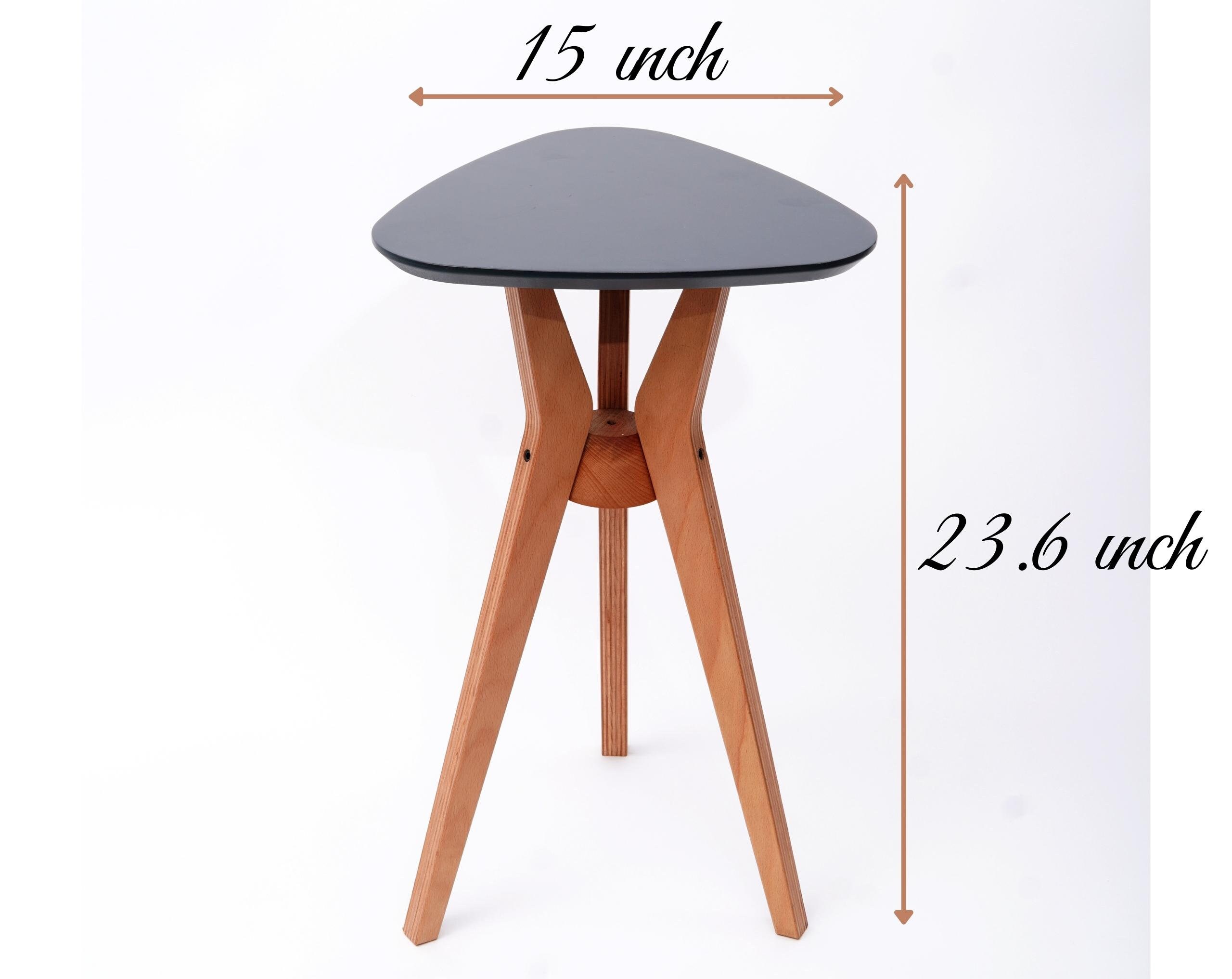 Triangle Oak Wood End Table – Cross Legs Wooden Coffee Table – Tripod ...