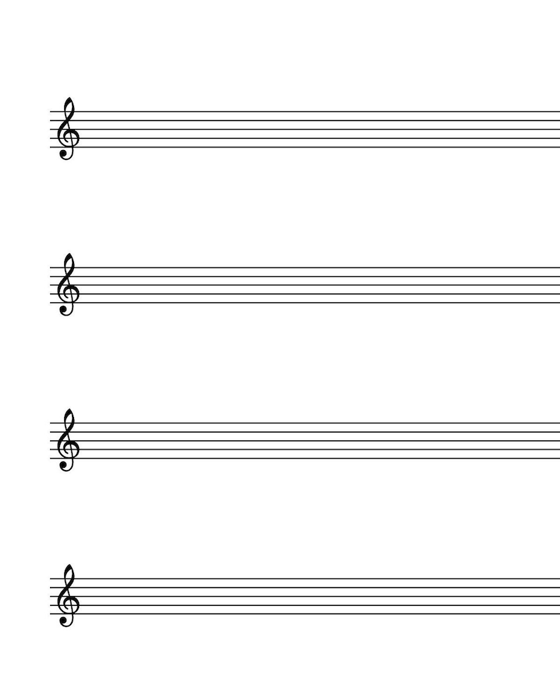Treble Clef, Printable Blank Sheet Music, Music Staff Paper, Letter/a4 ...