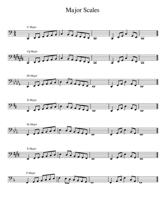 E Major Scale Bass Clef