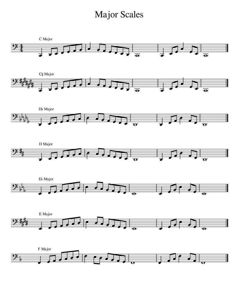 Major Scales, Bass Clef, Printable Music Scales, Music Staff Paper ...