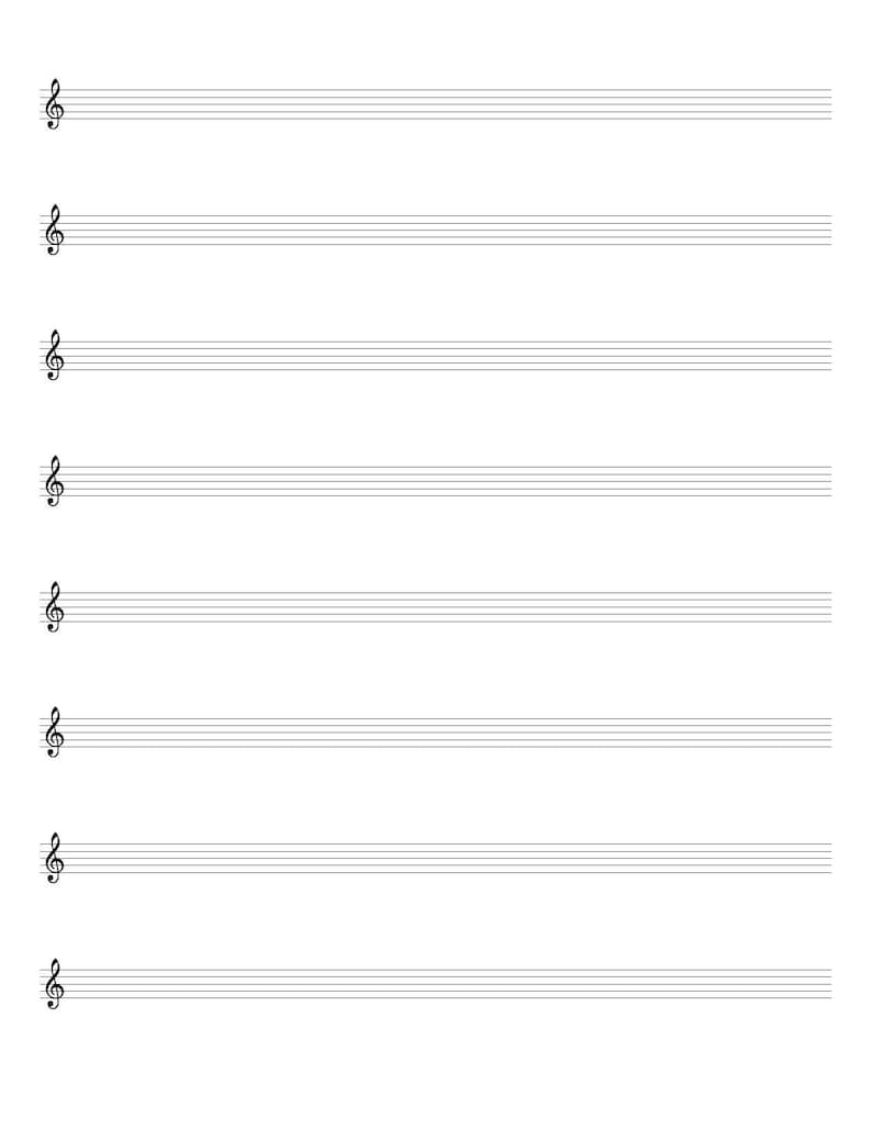 Treble Clef, Printable Blank Sheet Music, Music Staff Paper, Letter/a4 ...
