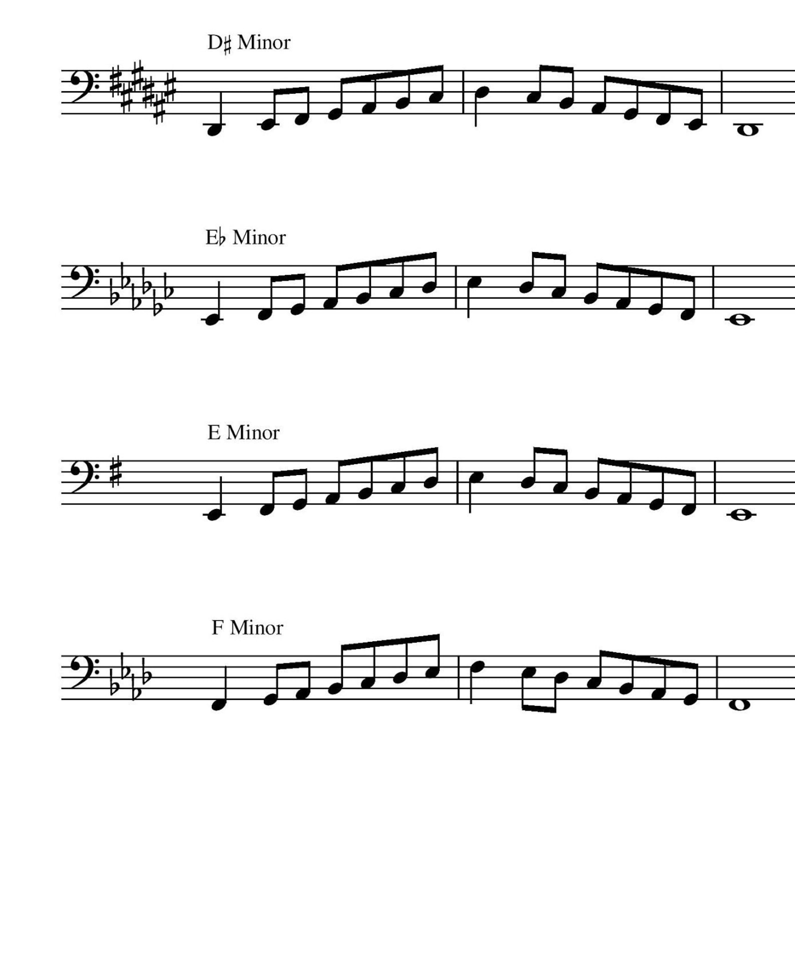 Minor Scales, Bass Clef, Printable Music Scales, Music Staff Paper ...