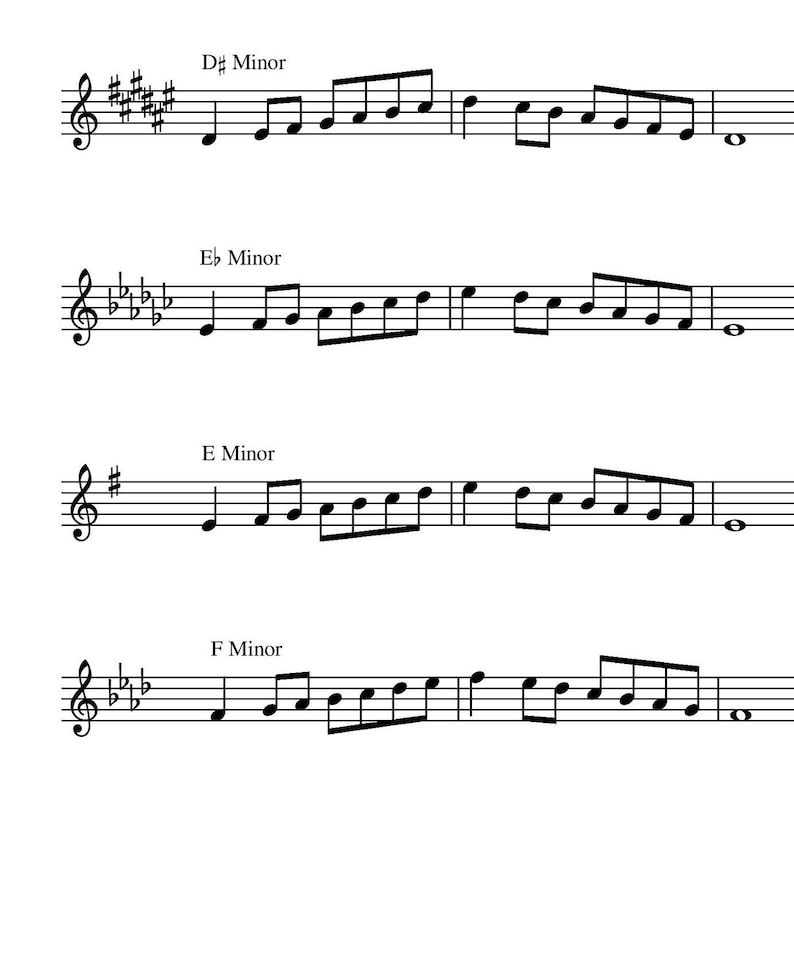 Minor Scales, Treble Clef, Printable Music Scales, Music Staff Paper ...