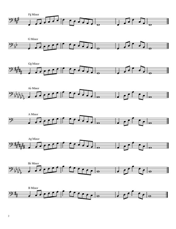B Natural Minor Scale Bass Clef